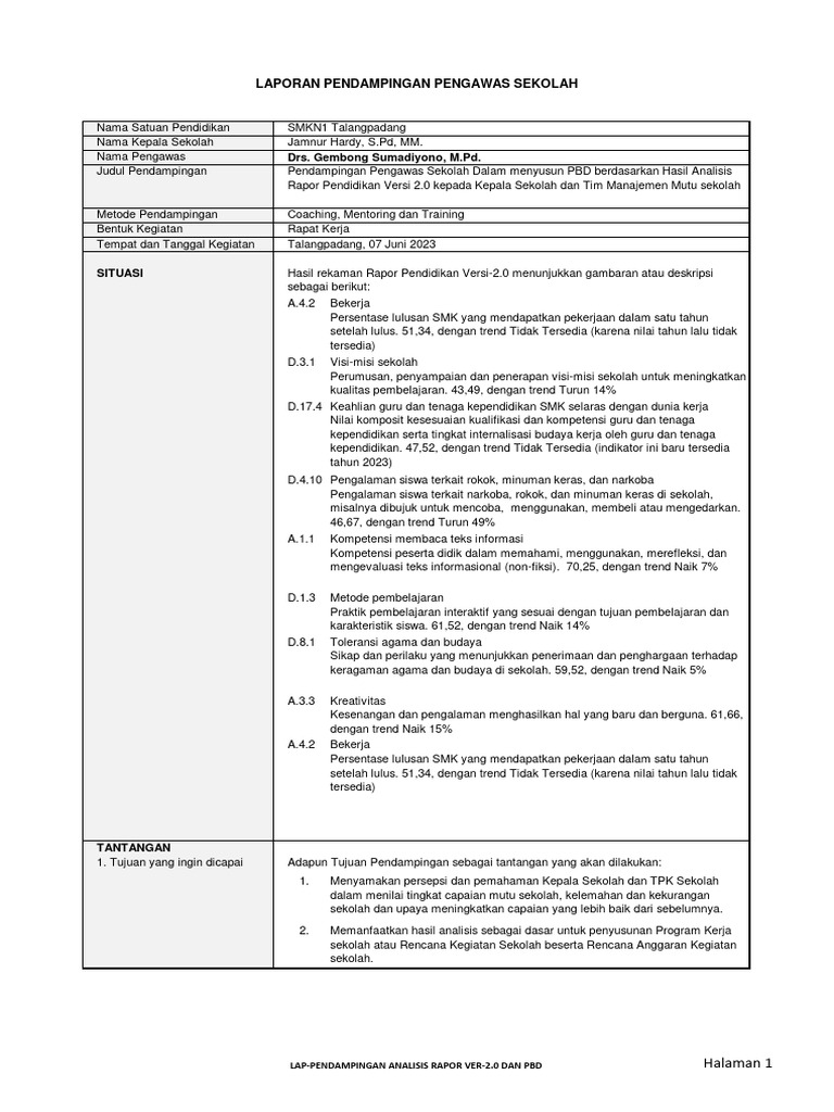 Contoh Lap-Anls Rapor - PBD-SKLH3 | PDF
