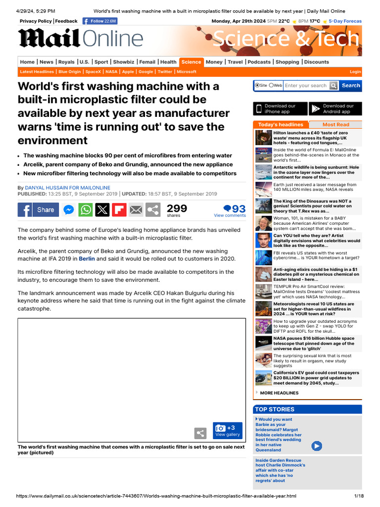 World's First Washing Machine With A Built in Microplastic Filter Could ...