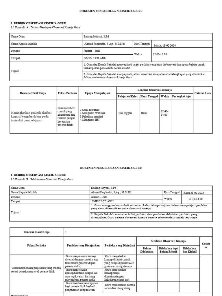 Rubrik Observasi Kinerja Guru Di PMM | PDF