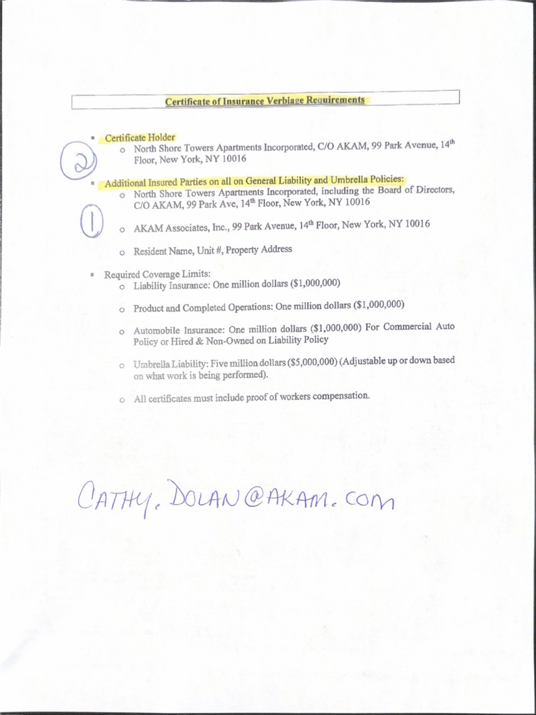 Certificate of Insurance Verbiage Requirements | PDF