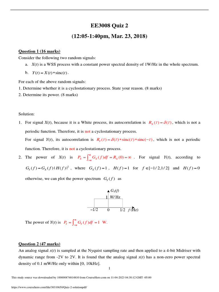 3008 Ass2 | PDF | Sampling (Signal Processing) | Spectral Density