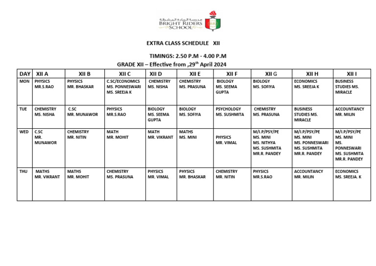Grade XII Extra Class Schedule 2024 | PDF | Religion & Spirituality
