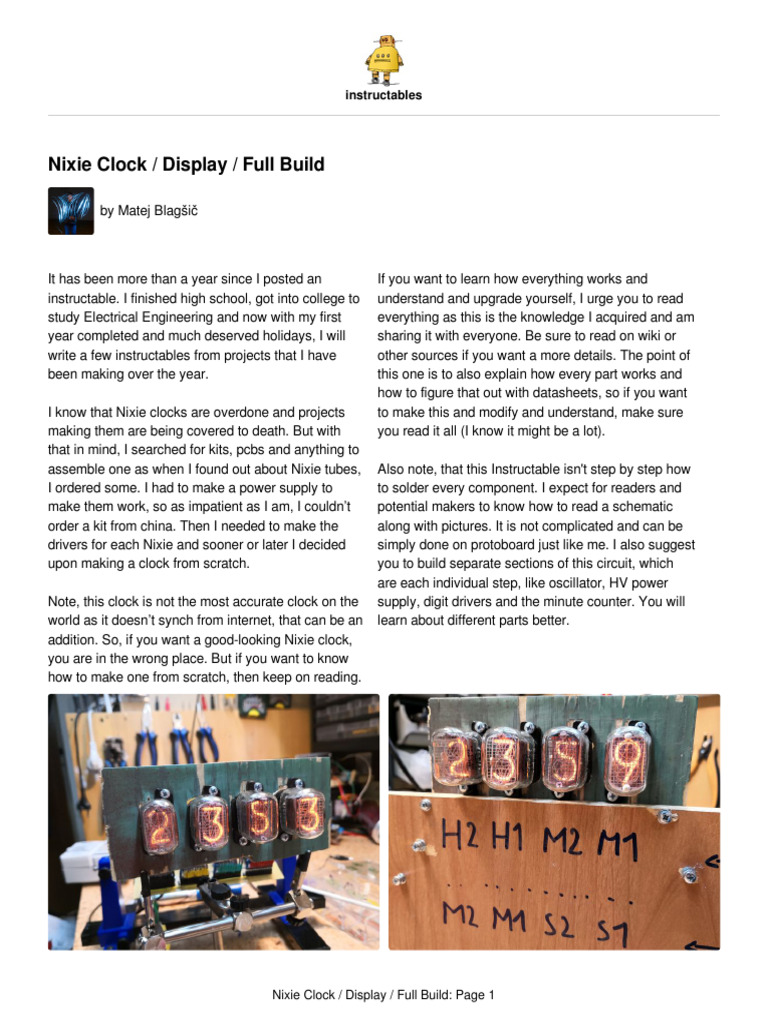 Build Your Own Nixie Tube Clock | PDF | Power Supply | Inductor