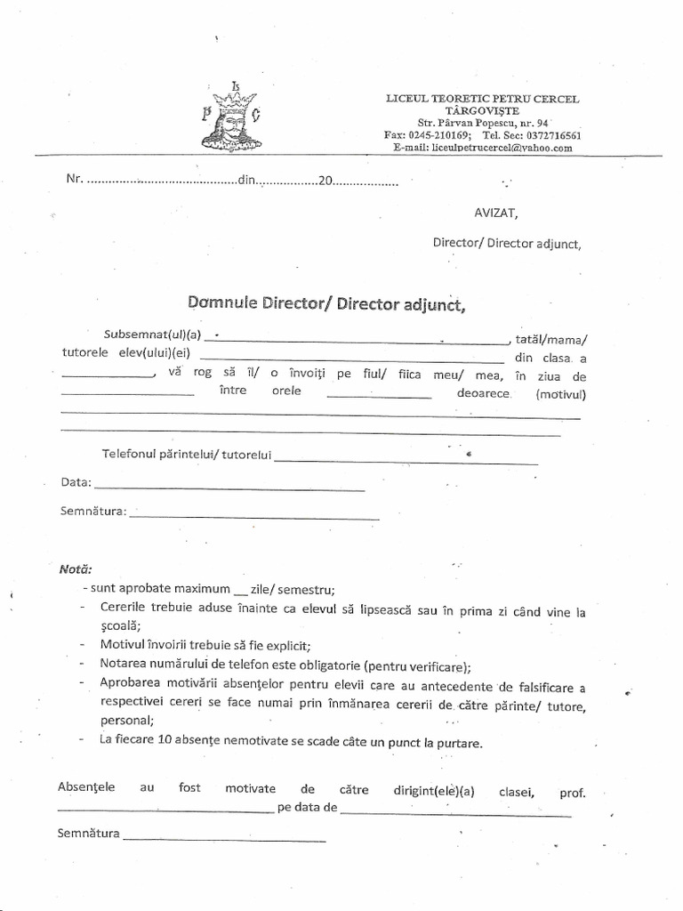 Bilet Învoire | PDF