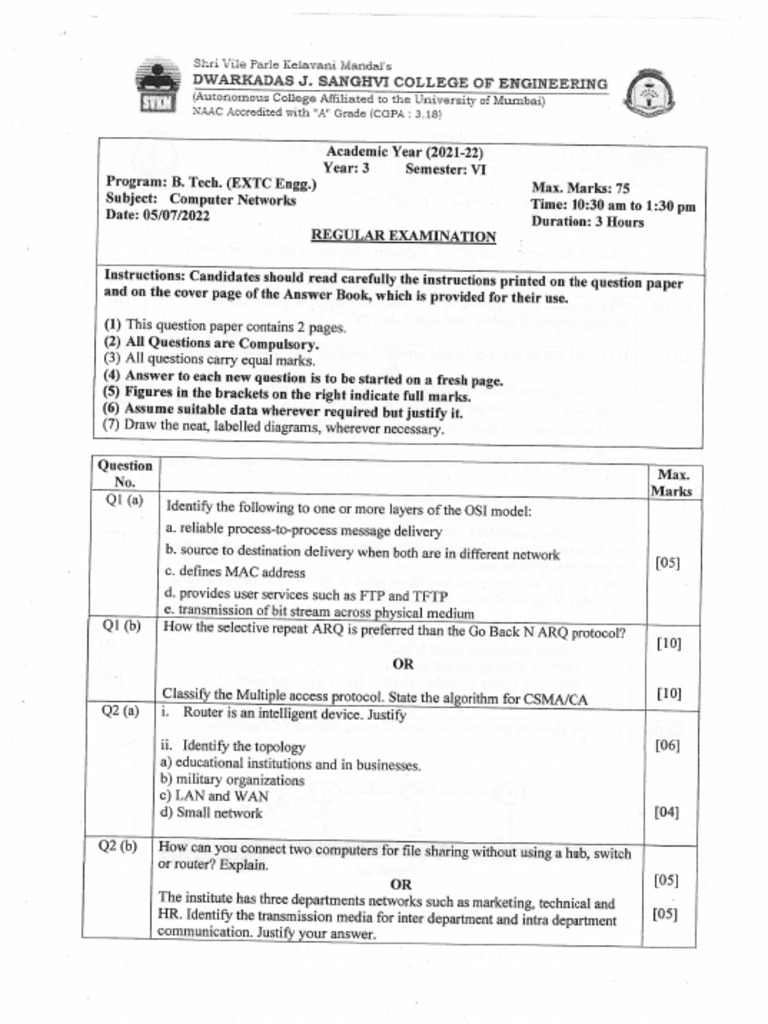 EXTC-Sem VI-Computer Networks | PDF