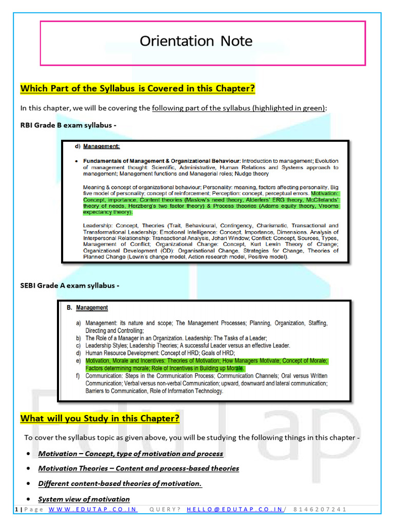Orientation Note - Motivation Part 1 Lyst7512 | PDF | Motivation ...