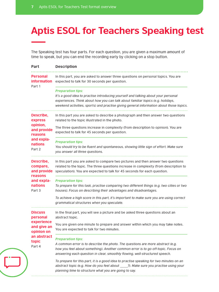 Aptis Esol Teachers Test Format Overview 2023-7 | PDF | Question ...