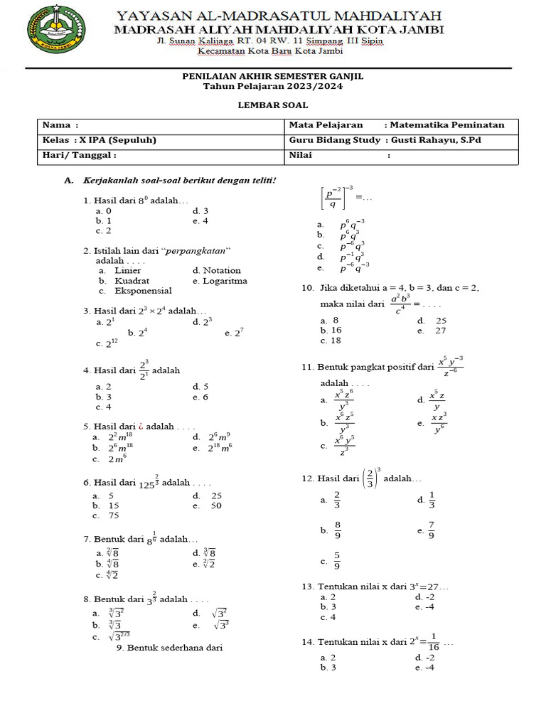 X IPA - Matematika Minat | PDF