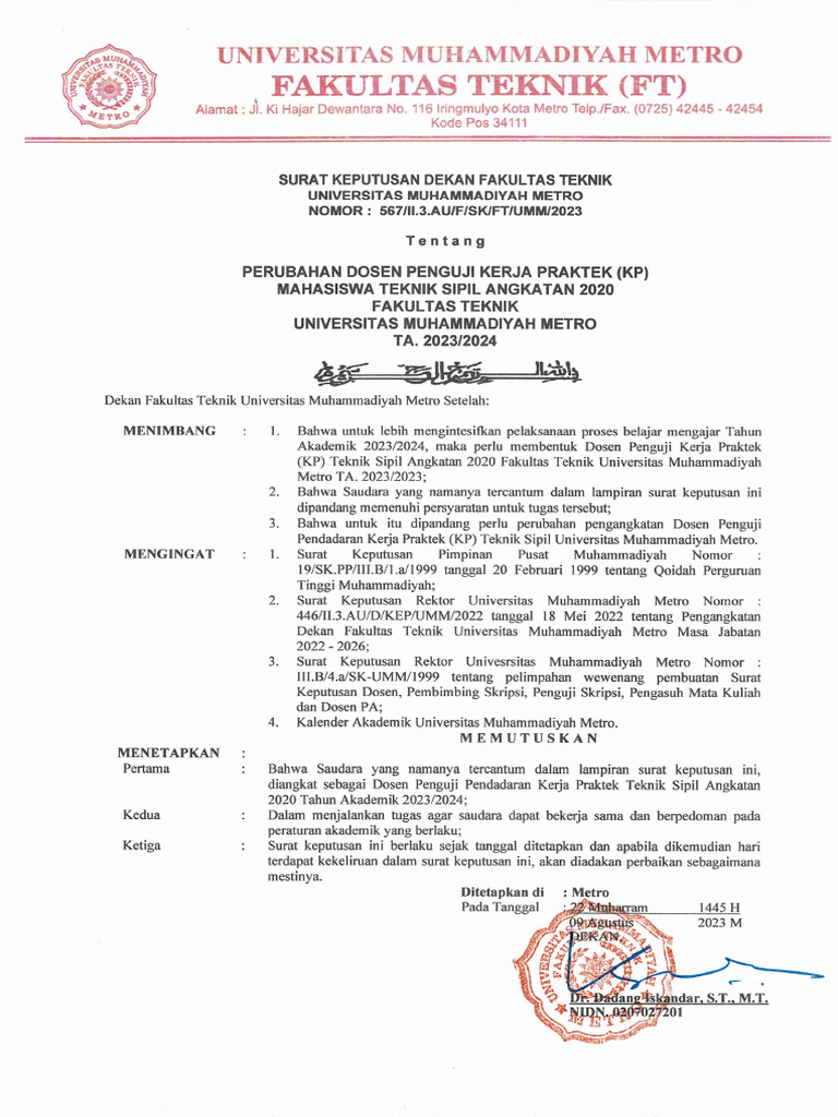 SK Penguji KP Angkatan 2020 | PDF