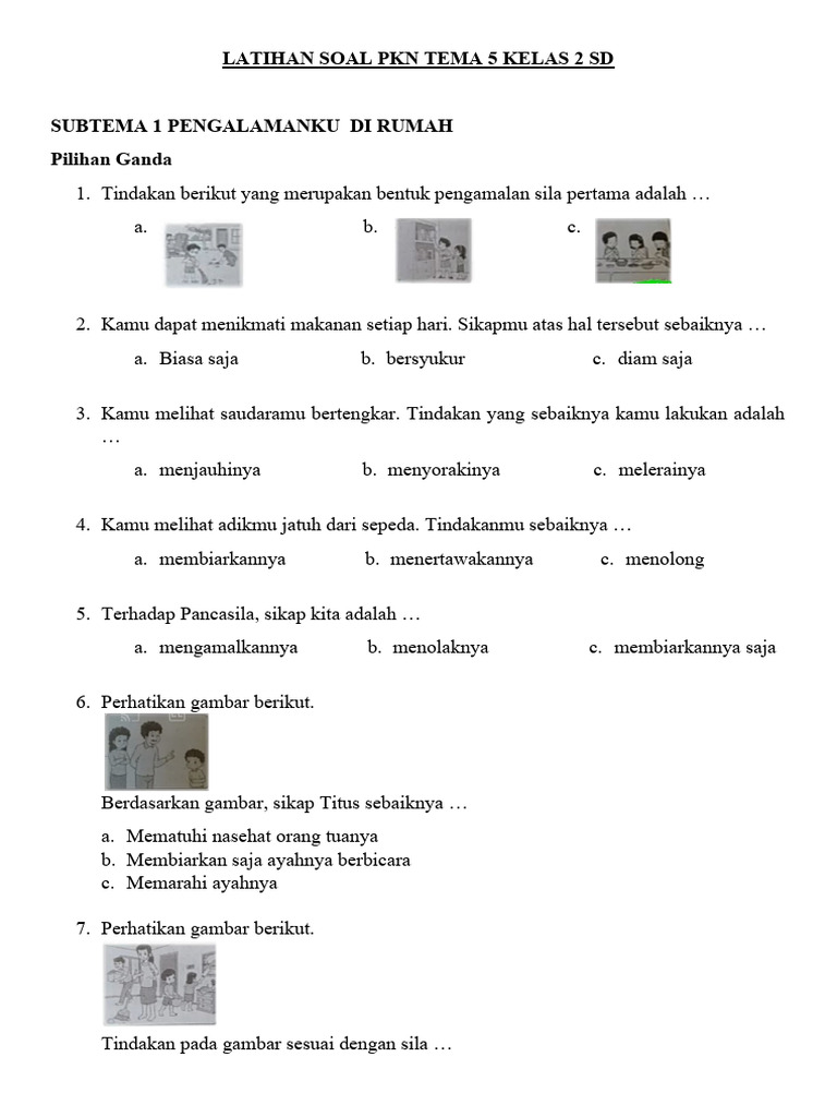 Latihan Soal PKN Tema 5 Kelas 2 SD | PDF