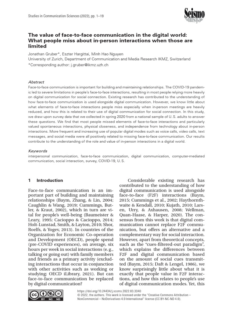 The Value of Face-To-Face Communication in The Dig | PDF ...