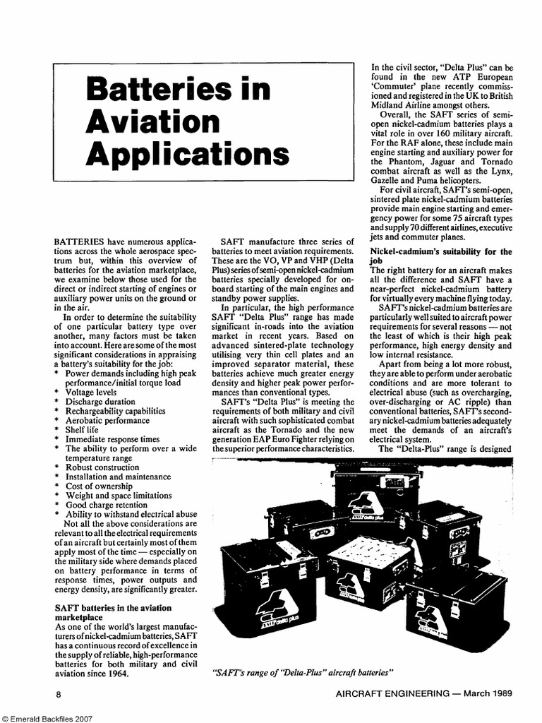 Batteries in Aviation Applications 1989 | PDF | Electrical Engineering ...