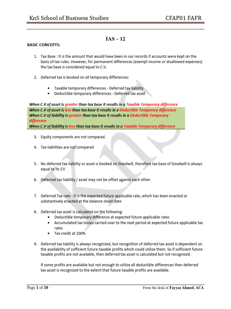 IAS 12 Part 1 - KNS | Download Free PDF | Deferred Tax | Expense