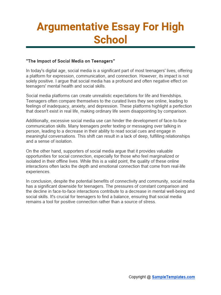 Argumentative Essay For High School | PDF