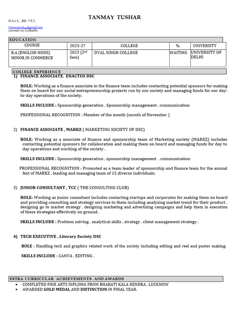 Tanmay Resume | PDF | Business | Private Sector