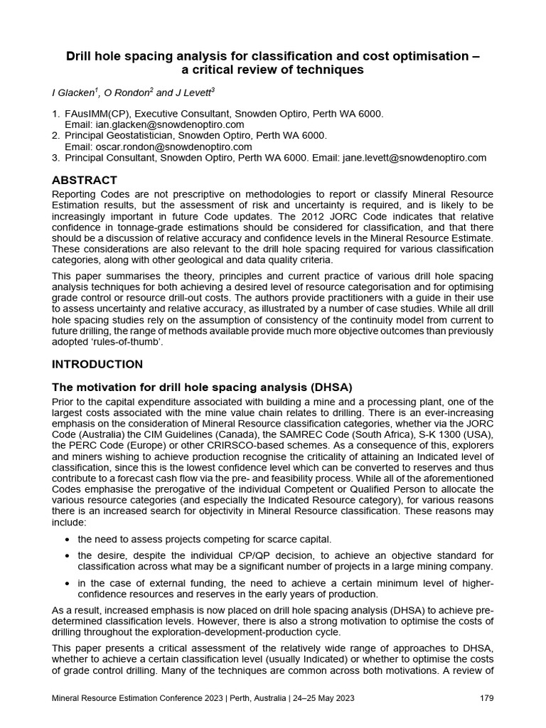 Drill Hole Spacing Analysis For Classification and Cost Optimisation | PDF | Normal Distribution ...