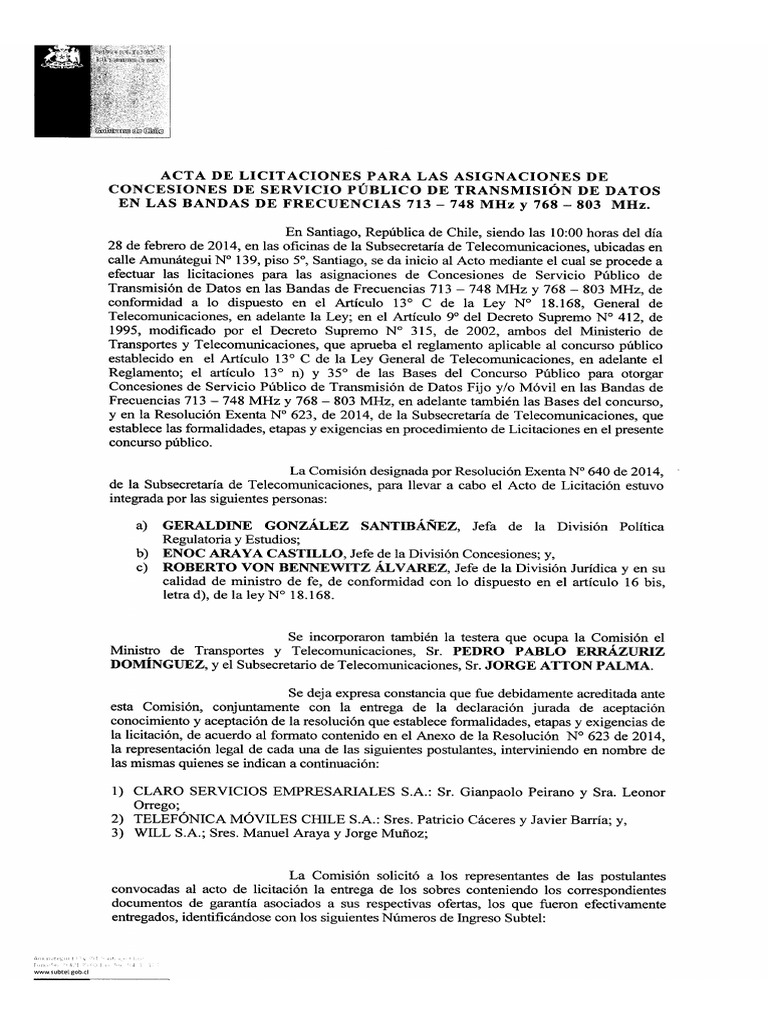 Acta Licitacion 700 MHZ | PDF