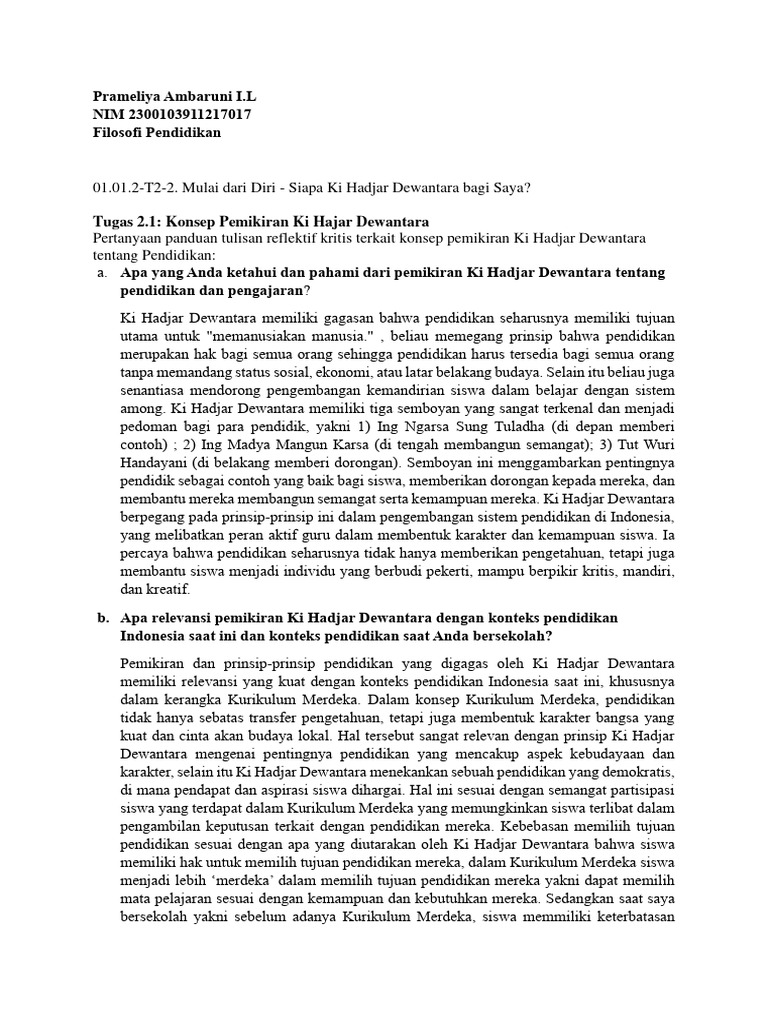 Prameliya Ambaruni I.L - 01.01.2-T2-2. Mulai Dari Diri - Siapa Ki Hadjar Dewantara Bagi Saya | PDF