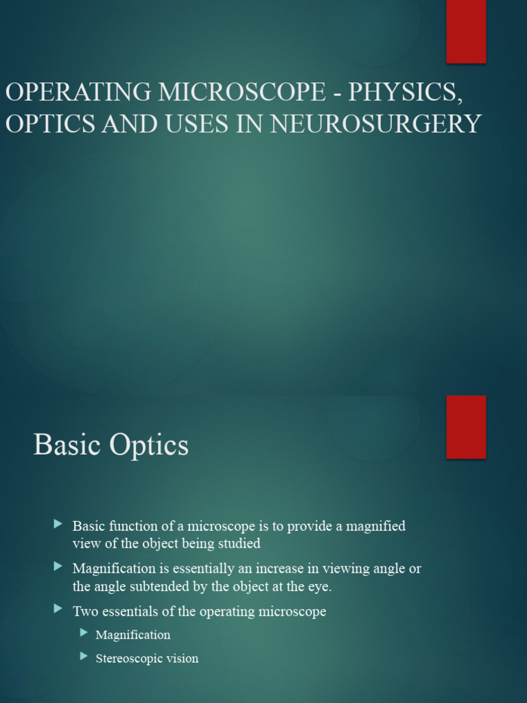 Operating Microscope Physics Optics And Uses In Neurosurgery Pdf