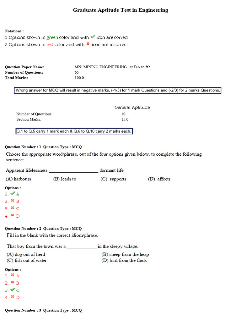 Gate 2015 Question & Answer Key | PDF | Multiple Choice | Science