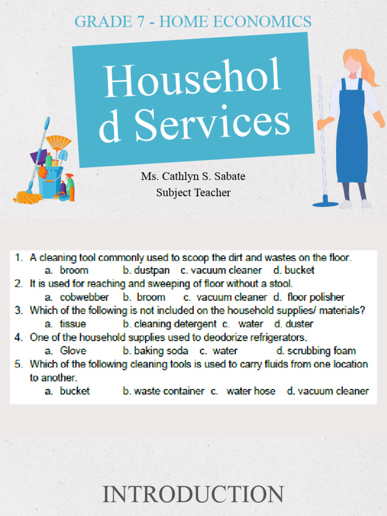Grade 7 Home Economics: Cleaning Tools | PDF | Housekeeping | Safety