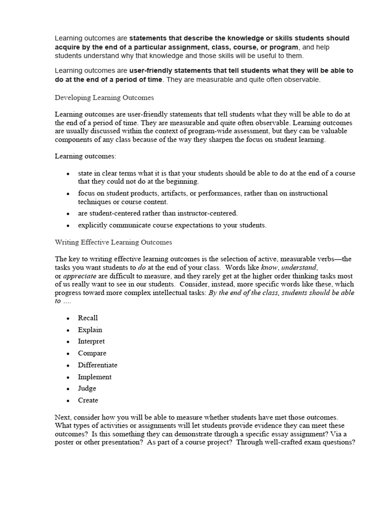 Guide to Writing Effective Learning Outcomes | PDF | Learning ...