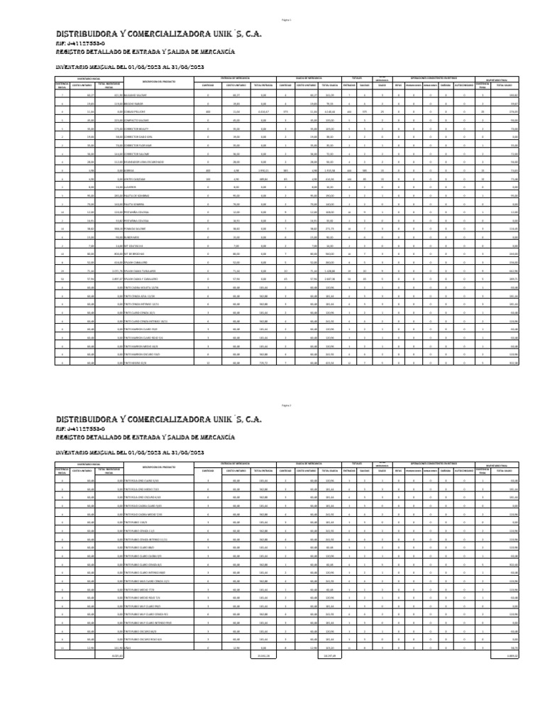 Distr y Com. Agosto Uniks Impreso Relacion Entradas y Salidas | PDF | Arco-íris | Cor