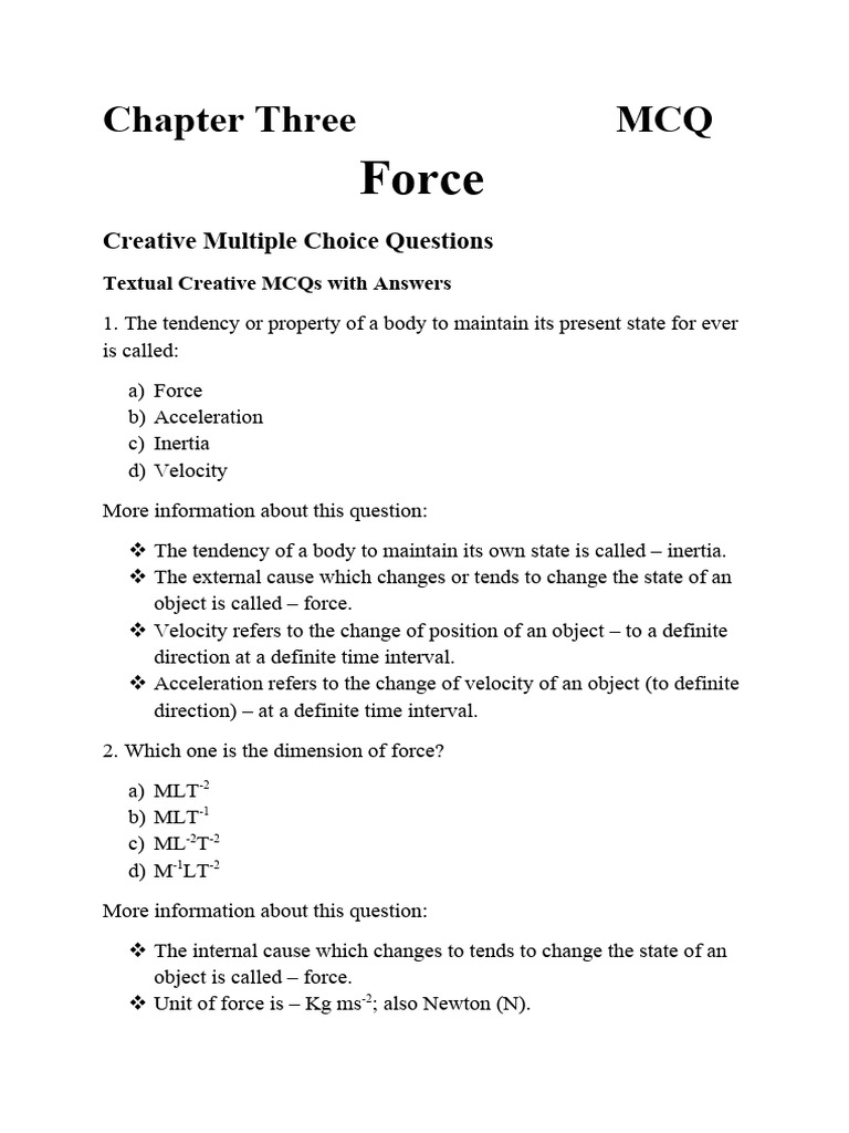 Force MCQ (21-9-21) | Download Free PDF | Force | Momentum