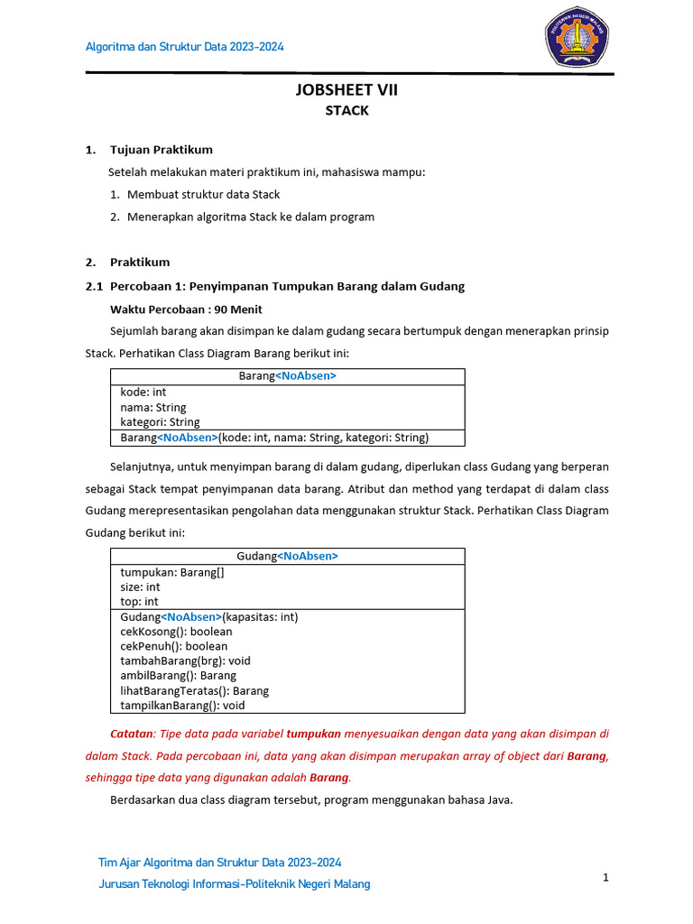 Jobsheet 7 - Stack | PDF | Komputer | Teknologi & Rekayasa