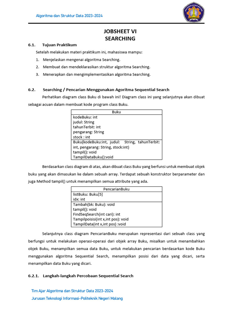 Jobsheet 6 - Searching | PDF | Metode & Bahan Ajar | Komputer
