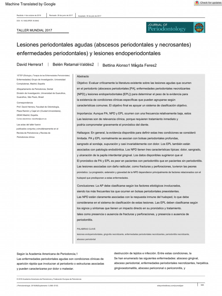 Journal of Periodontology - 2018 - Herrera - Acute Periodontal Lesions ...