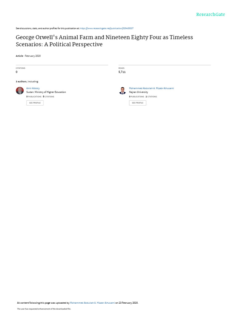 George Orwells Animal Farmand Nineteen Eighty Fouras Timeless Scenarios ...