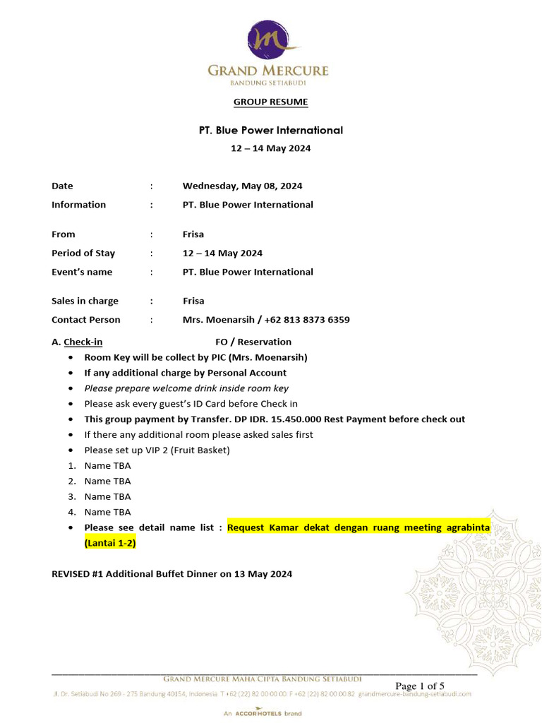 Revised #1 GROUP RESUME PT. Blue Power International On 12 - 14 May ...