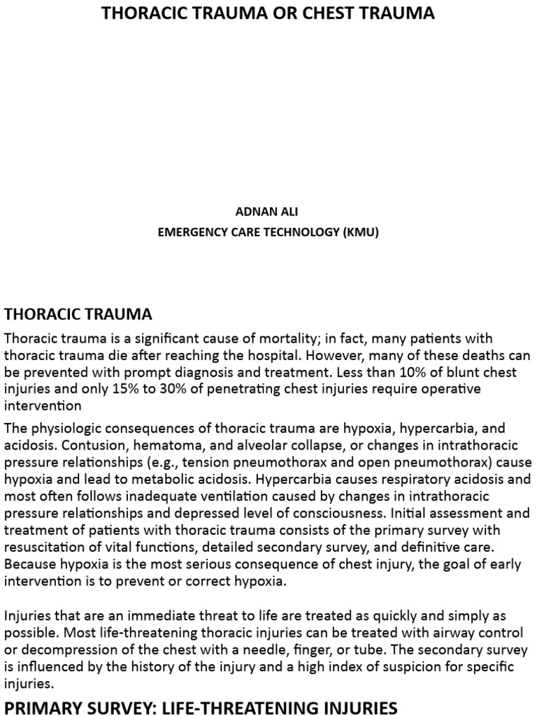 Understanding Thoracic Trauma Management | PDF | Major Trauma | Cardiac ...