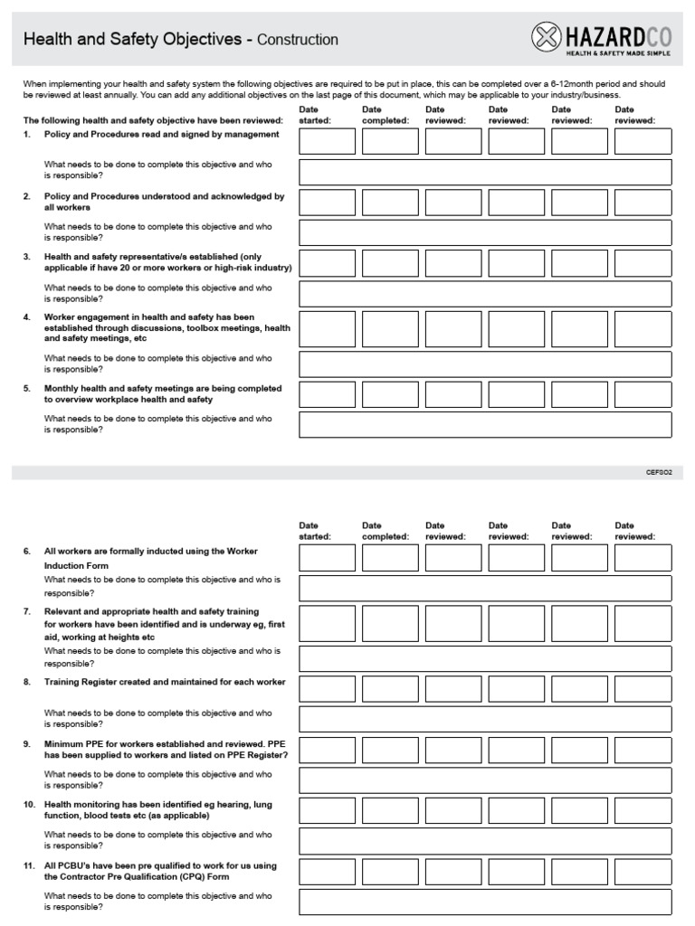 Construction Health and Safety Goals | PDF | Occupational Safety And ...