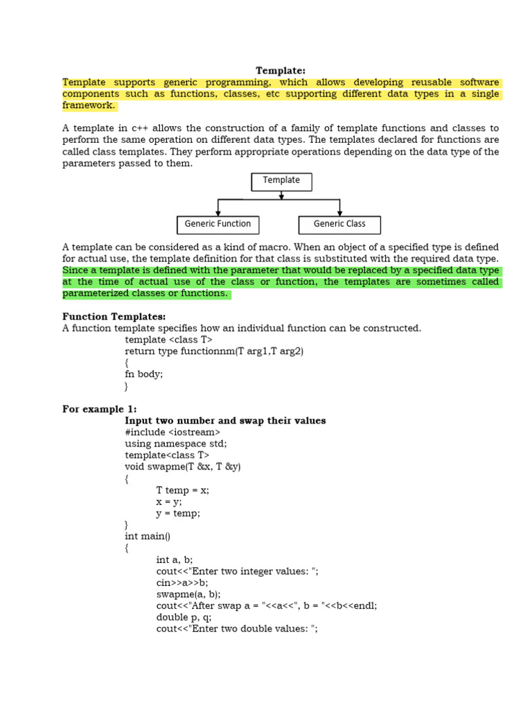 Template in C++ | PDF | Parameter (Computer Programming) | C++