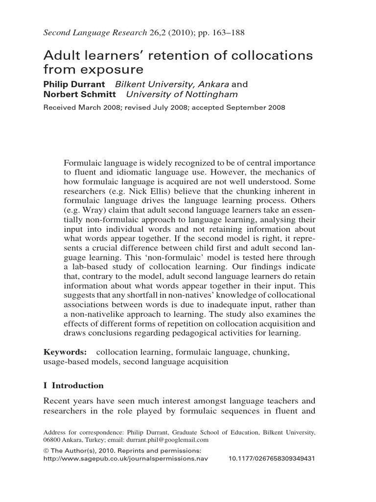 Article 1 - Learning collocations from reading | PDF | Learning | Second Language Acquisition