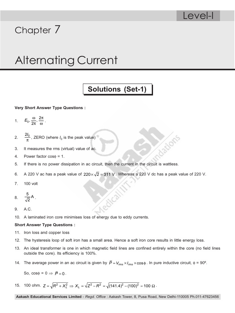 CLS ENG 21 22 XII Phy Target 3 Level 1 Chapter 7 | Download Free PDF | Inductor | Transformer