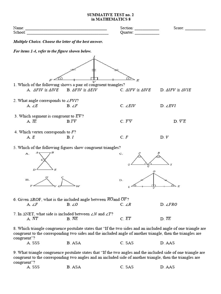 SUMMATIVE TEST No 2 | PDF | Euclidean Plane Geometry | Triangle Geometry