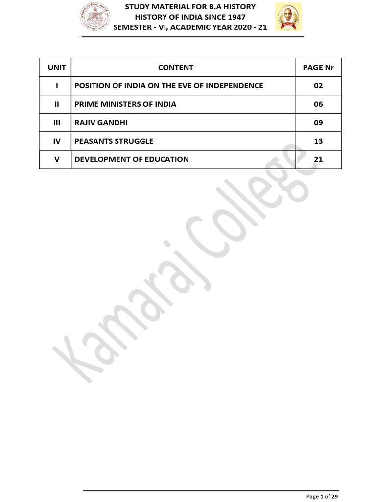 India History Study Material | PDF | Partition Of India | Jawaharlal Nehru