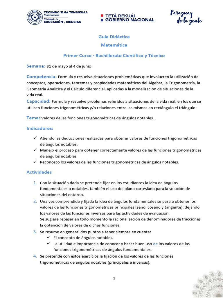 1º Mat D PC 04 Junio | PDF | Funciones trigonométricas | Trigonometría