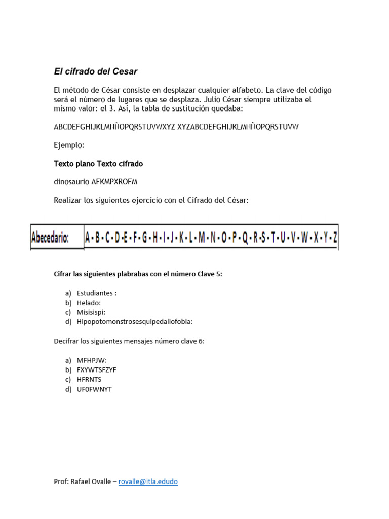 El cifrado del Cesar Unidad 1 | PDF