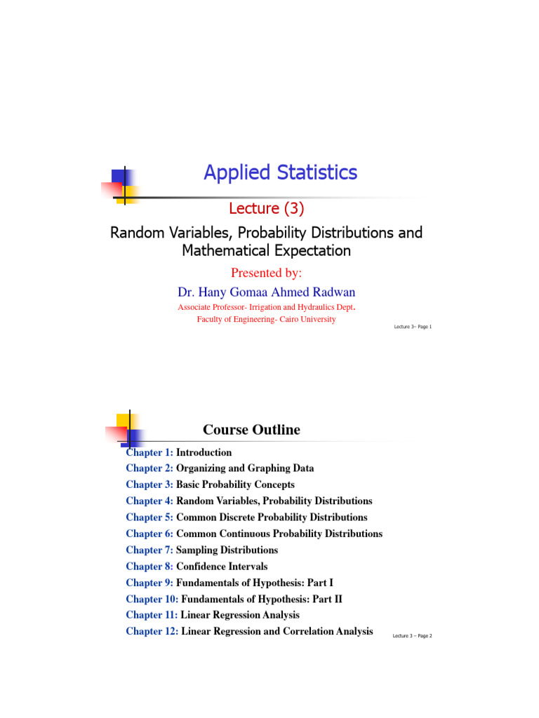 Lecture 3 - Statistics | PDF | Probability Distribution | Random Variable
