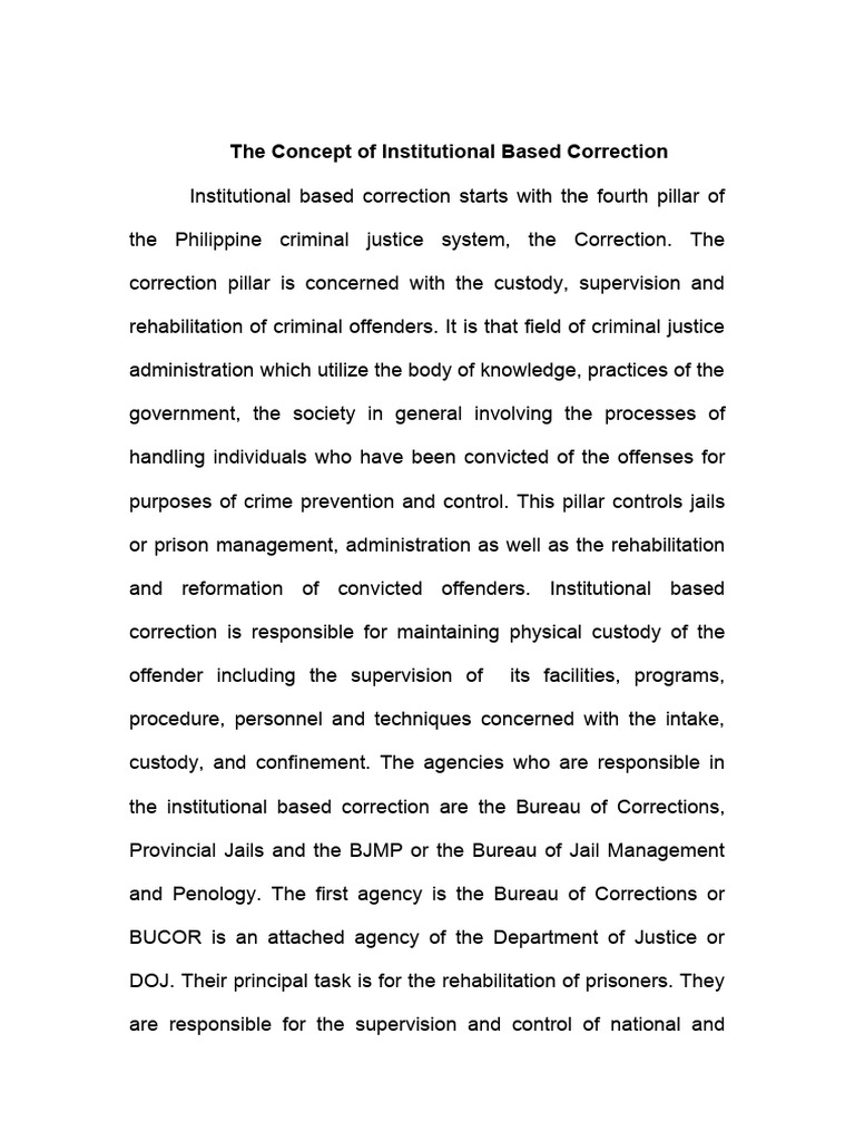 Concept of Institutional Correction | PDF | Prison | Rehabilitation (Penology)