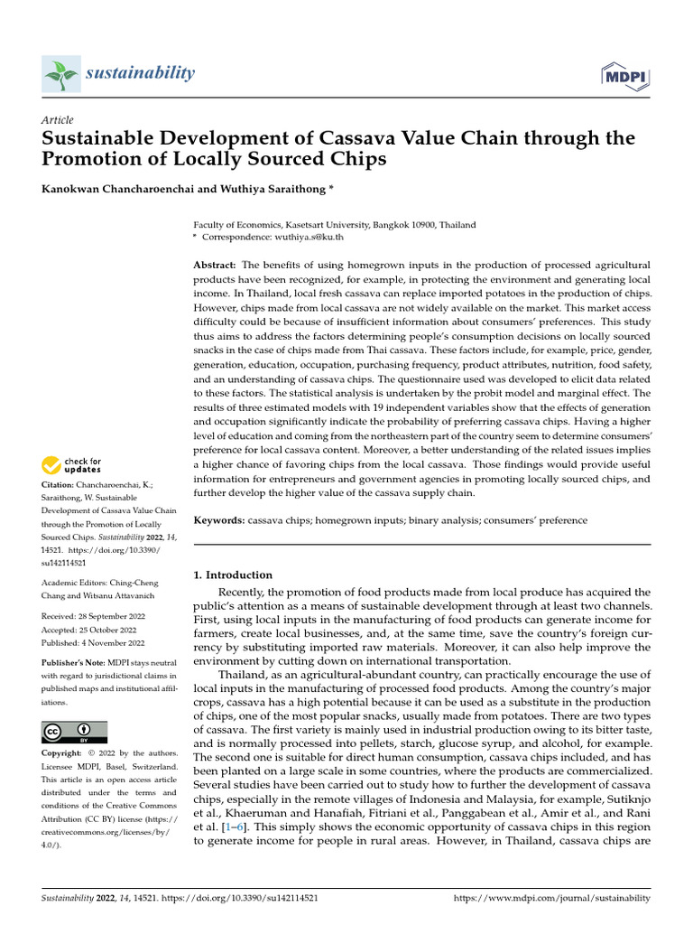 Sustainable Development of Cassava Value Chain THR | PDF | Behavior ...