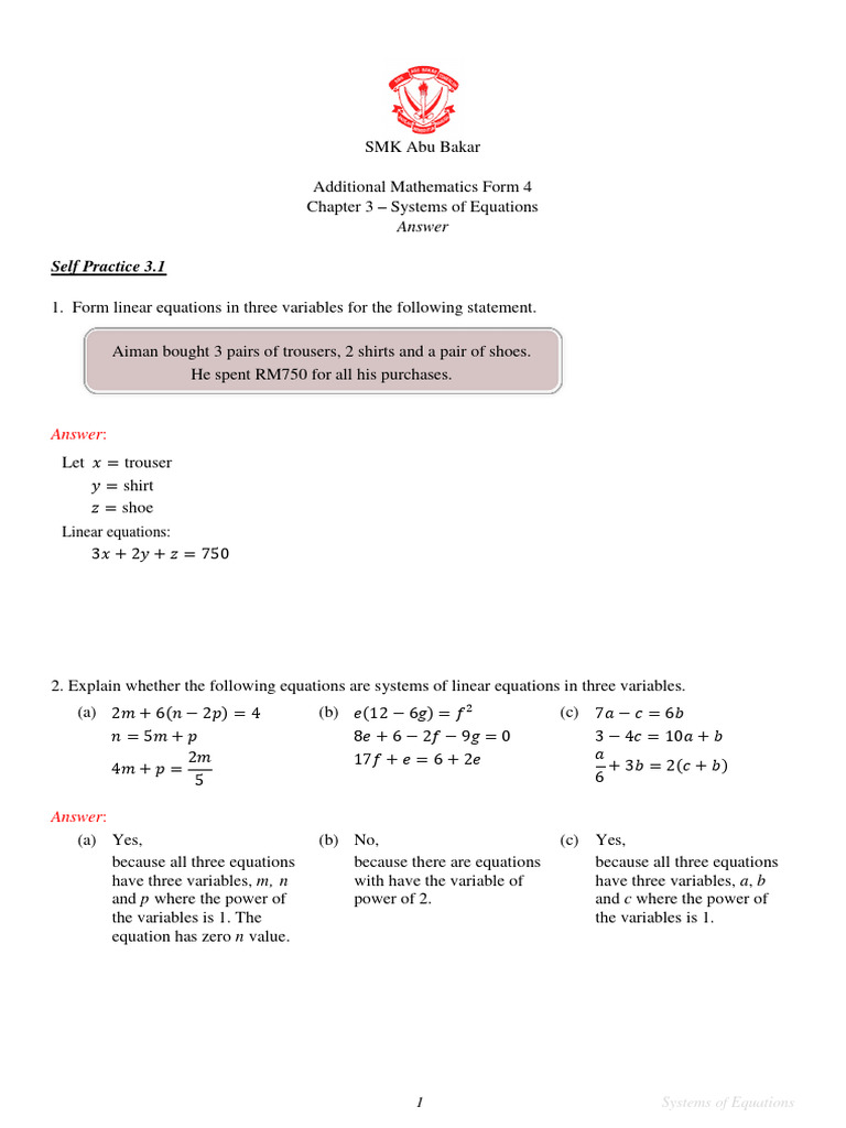Chapter 3-Answer | PDF | Equations | Area