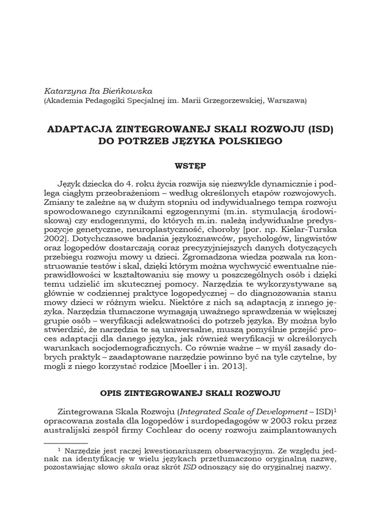Adaptacja Zintegrowanej Skali Rozwo | PDF