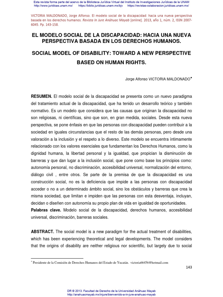 Modelo Social de La Discapacidad | PDF | Invalidez | Derechos humanos