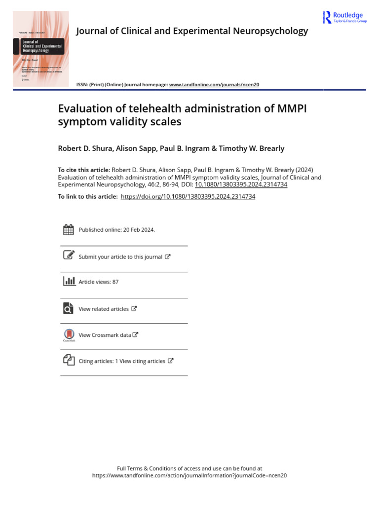 Evaluation of Telehealth Administration of MMPI Symptom Validity Scales ...