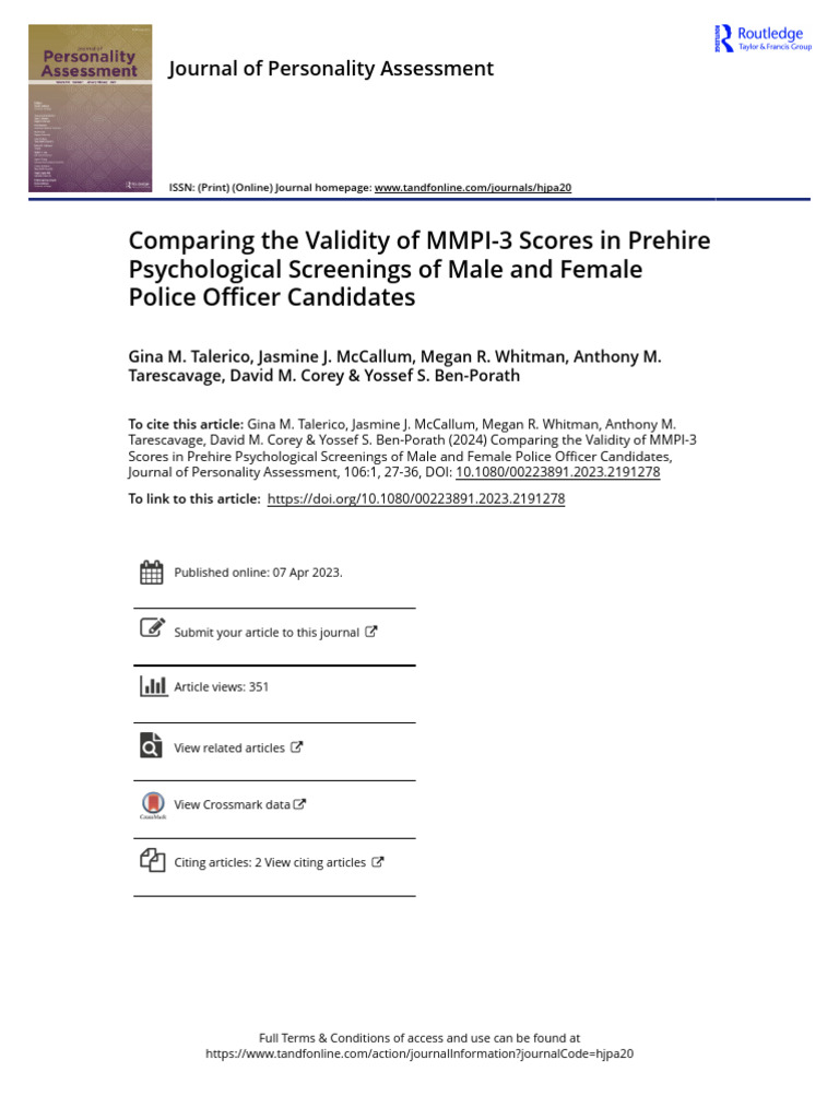 Comparing The Validity of MMPI-3 Scores in Prehire Psychological ...